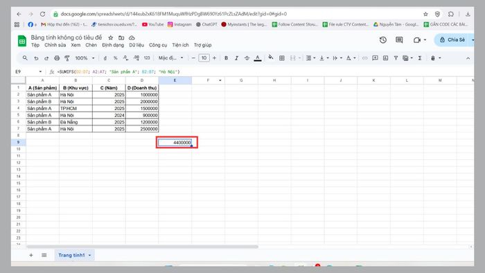 Hướng dẫn chi tiết cách sử dụng hàm SUMIFS trong Google Sheet